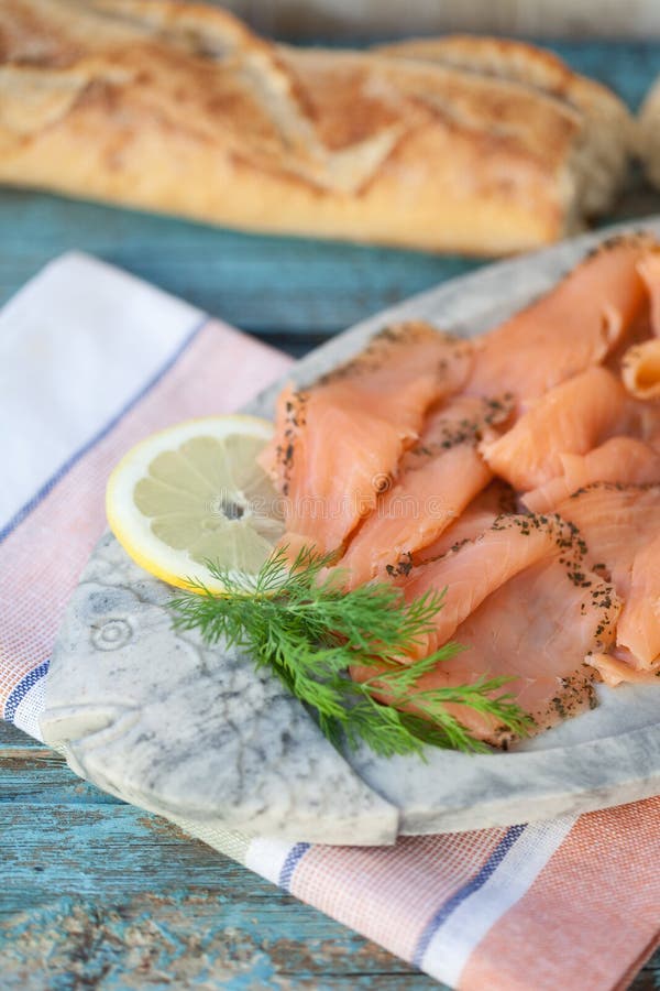 Marinated Cold Cuts of Salmon with Fork Stock Photo - Image of spice ...