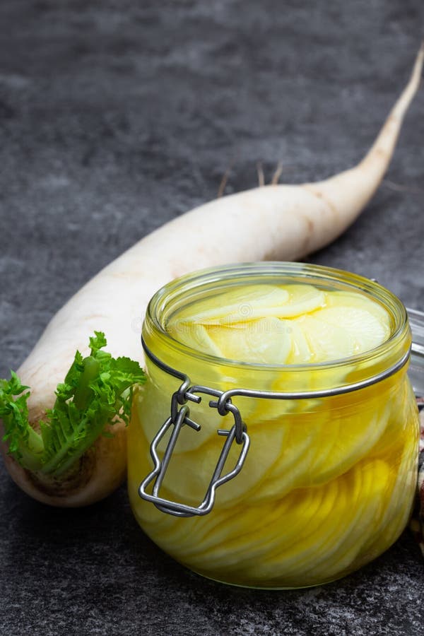 Marinated Daikon in the Glass Jar on the Table Stock Photo - Image of ...