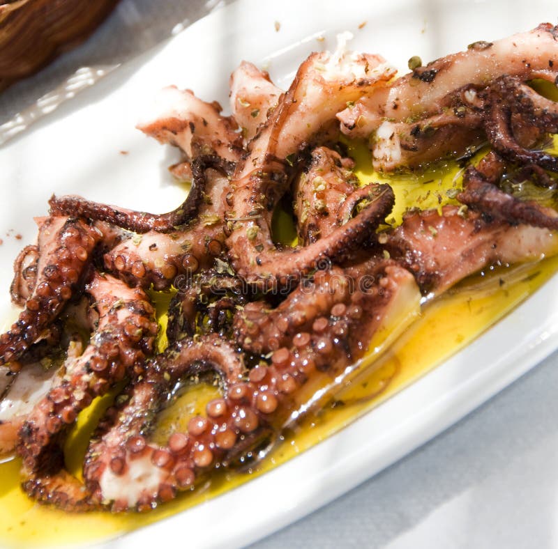 Marinated Grilled Octopus Taverna Greek Islands Stock Photo - Image of ...