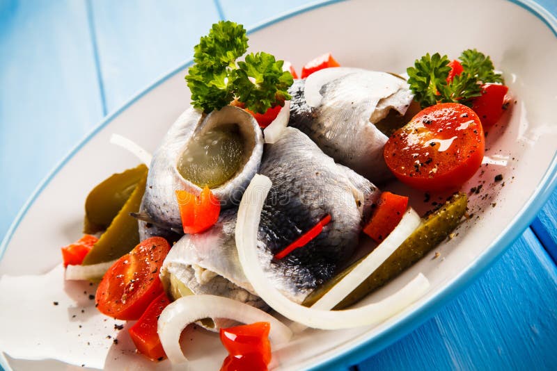 Marinated herring fillets stock photo. Image of filets - 88880772