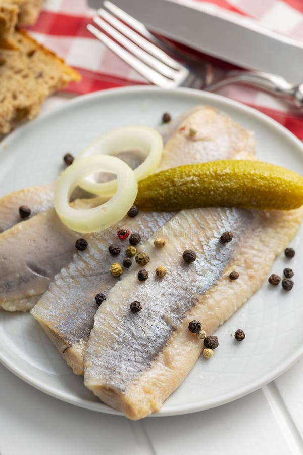 Marinated Herring Fish on Plate Stock Photo - Image of gourmet, fresh ...