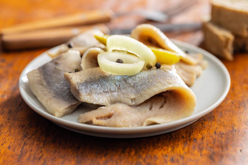 Marinated Herring Fish on Plate Stock Image - Image of fishing, gourmet ...