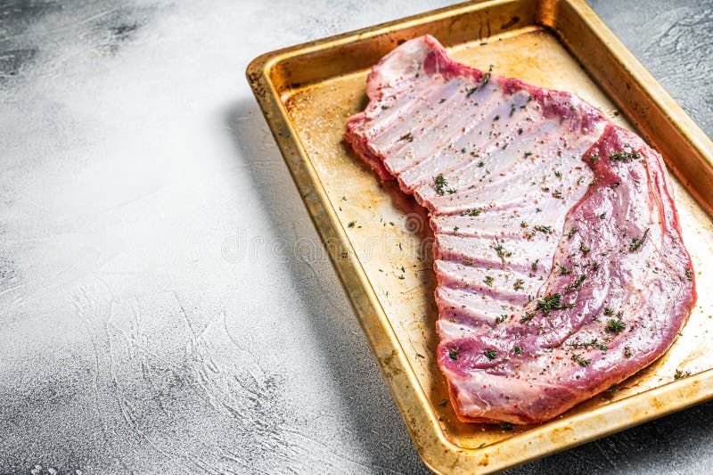 Marinated Lamb Mutton Ribs with Herbs and Thyme in Baking Dish. White ...