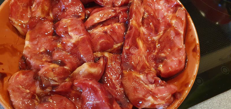 Marinated Meet in the Plate Stock Photo - Image of plate, meet: 210563556