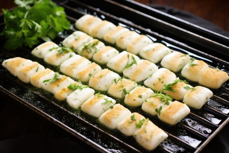 Marinated Mozzarella Sticks on a Cooking Grid Stock Image - Image of ...
