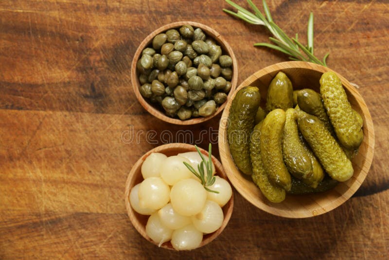 Marinated Pearl Onions Pickled Cucumbers Capers Stock Photo - Image of ...