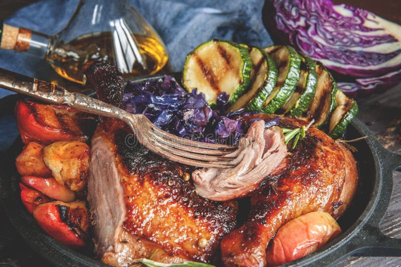 Marinated Pieces of Duck Grilled with Roasted Red Cabbage, Onion and ...