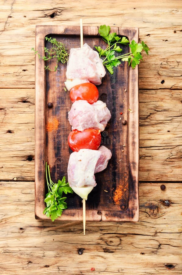Marinated Raw Kebabs for Barbecue Stock Image - Image of cutting ...