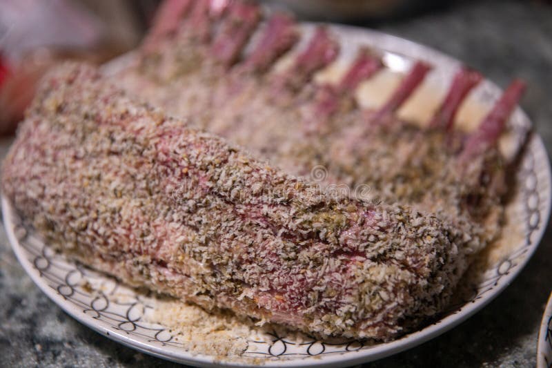 Marinated Raw Rack of Lamb stock image. Image of prepping - 371738853