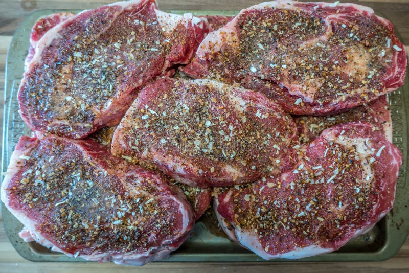Marinated Rib Eye Steaks Ready To Grill for Dinner Stock Image - Image ...