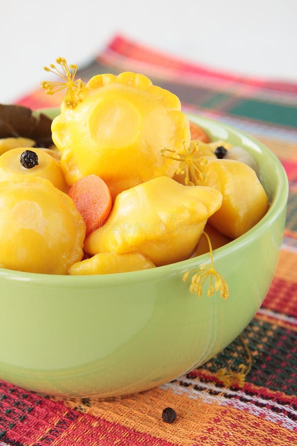 Marinated squash in bowl stock photo. Image of dill, yellow - 37631354