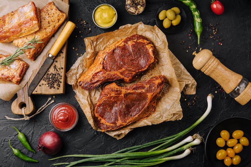 Marinated T Bone Beef Steak Top View Stock Image - Image of meat ...