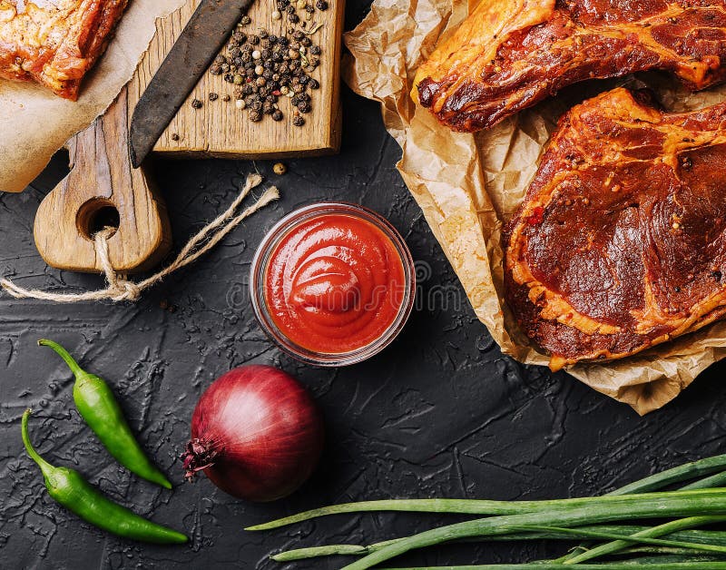 Marinated T Bone Beef Steak Top View Stock Photo - Image of marinated ...