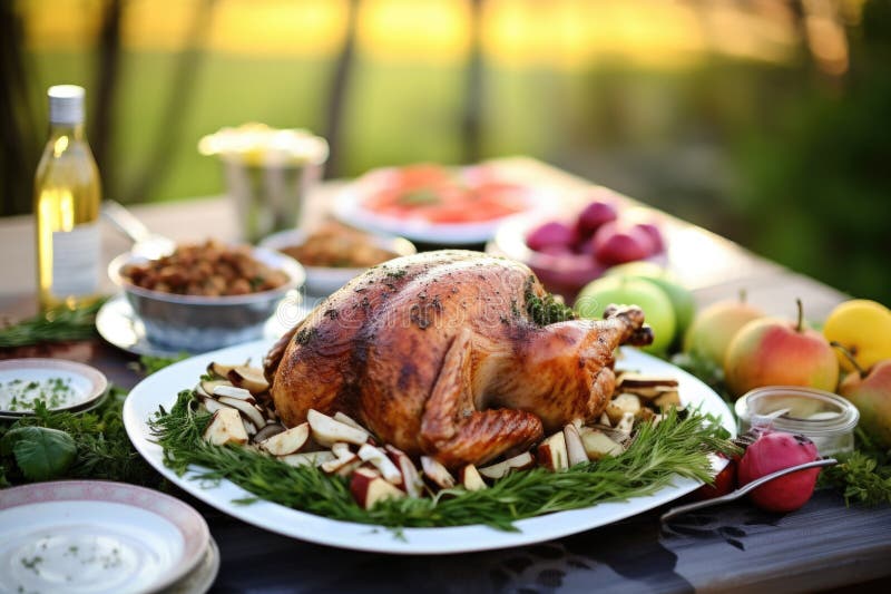 Marinated Turkey Meal Served at Outdoor Gathering Stock Photo - Image ...