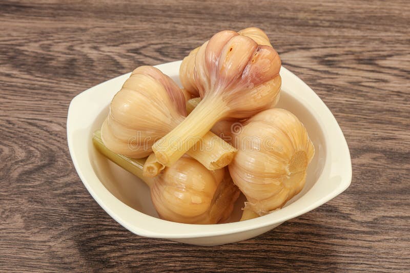 Marinated Garlic in the Bowl Stock Photo - Image of closeup, snack ...