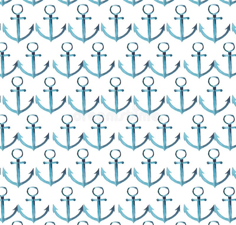 Marine Anchor Blue Pattern Watercolor Hand Sketch Stock Illustration ...