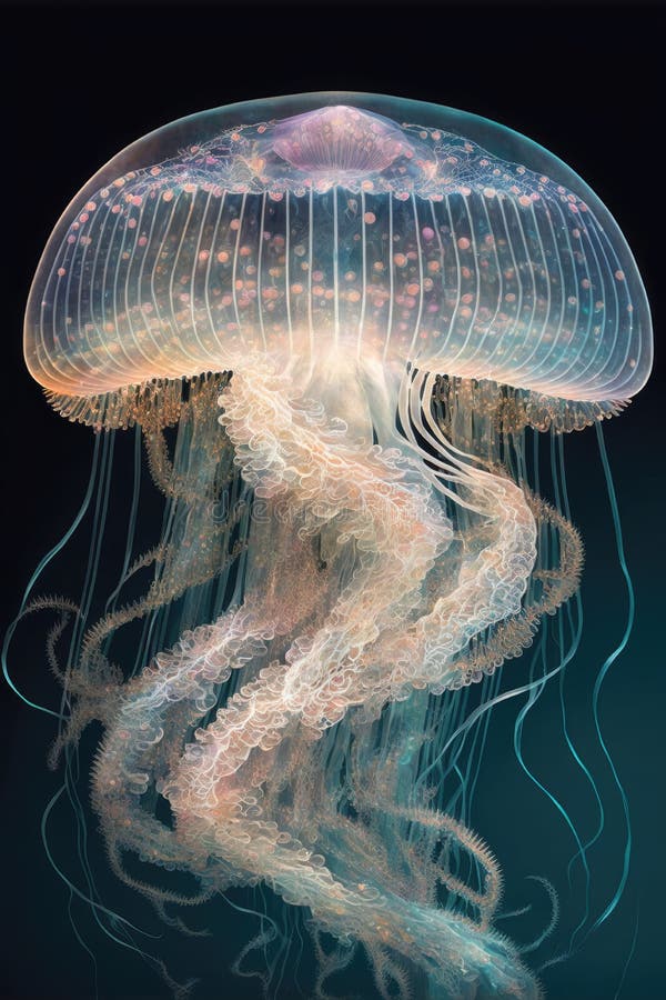 Marine Animal, Jellyfish with Trailing Tentacles in Water Stock ...