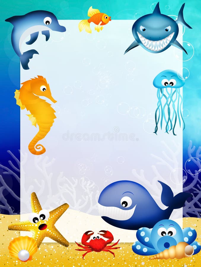 Frame with Various Sea Animals Stock Vector - Illustration of bottom ...