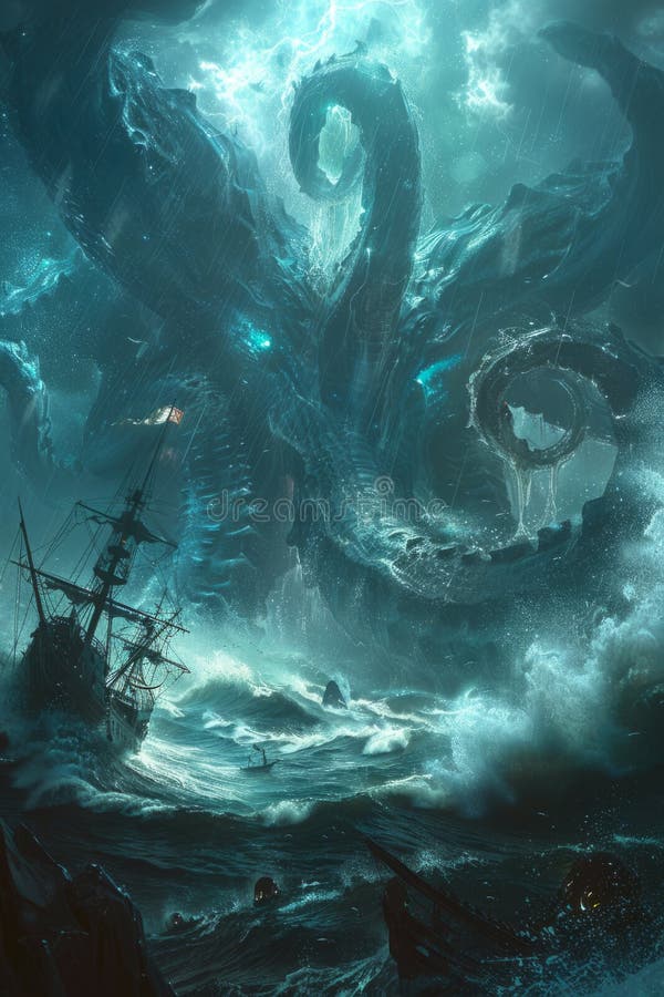 Marine Art, an Art Depiction of a Mythical Sea Vortex. Stock ...