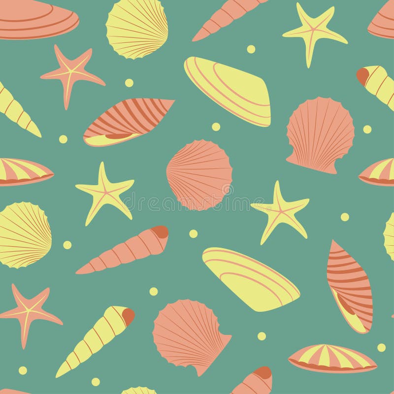 Marine Background with Seashells. Seamless Stock Vector - Illustration ...