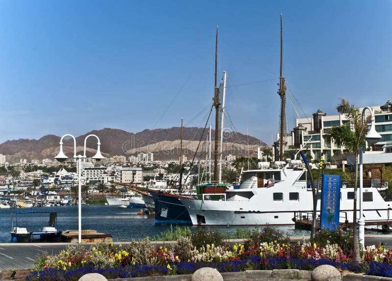 Marine bay of Eilat stock photo. Image of yacht, building - 14077662
