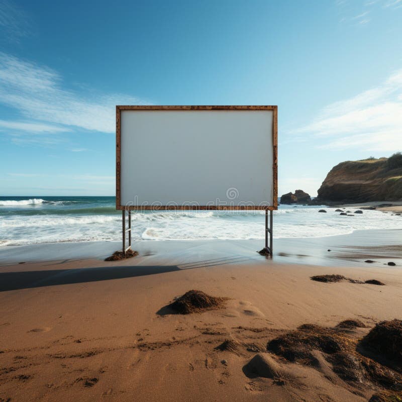 Marine Billboard Canvas Empty Frame Set on Beach with Ocean Panorama ...