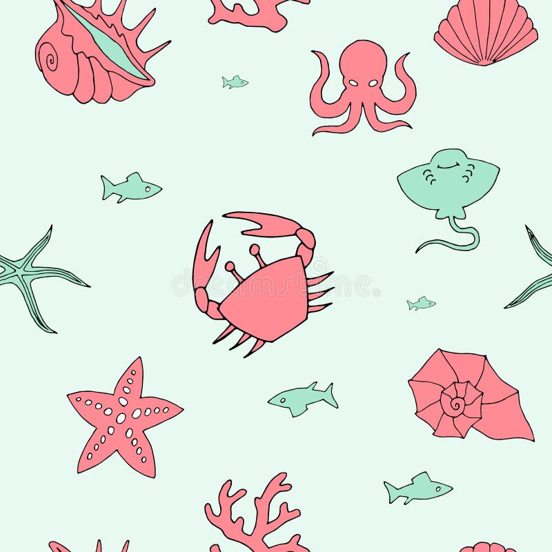 Marine Color Seamless Background with Pictures Vector Stock Vector ...