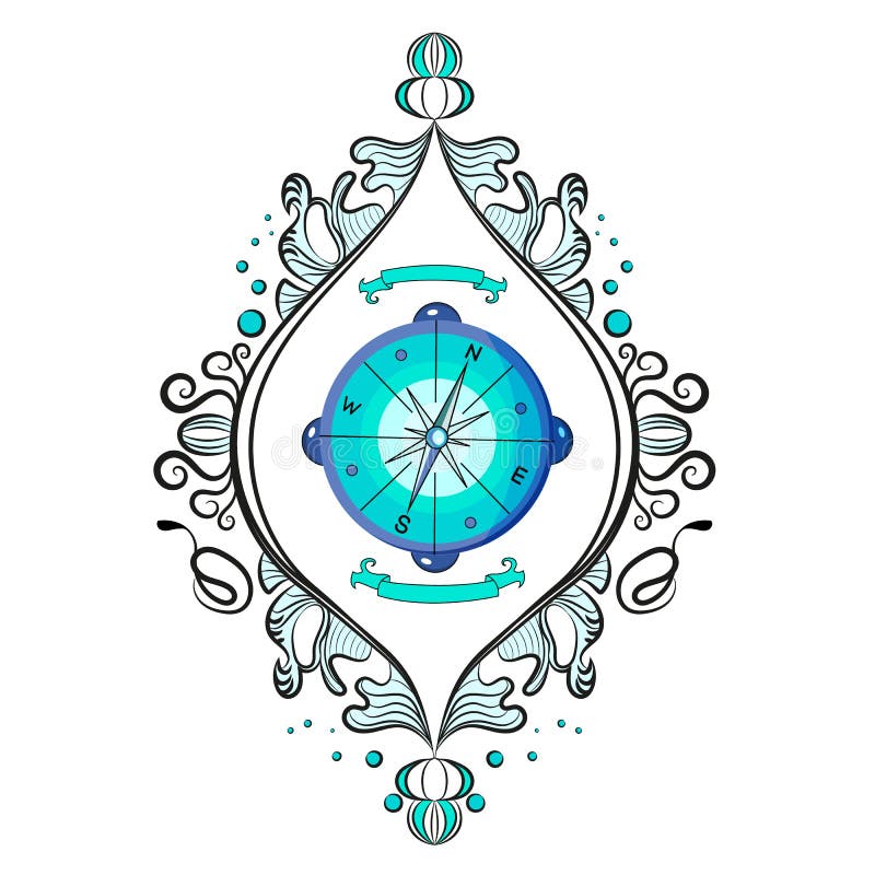 Marine Compass. in Frame. Victorian Era, Beautiful Frame. Blue and ...