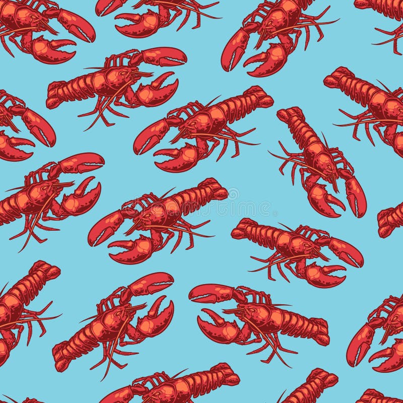 Marine Crayfish Colorful Seamless Pattern Stock Vector - Illustration ...