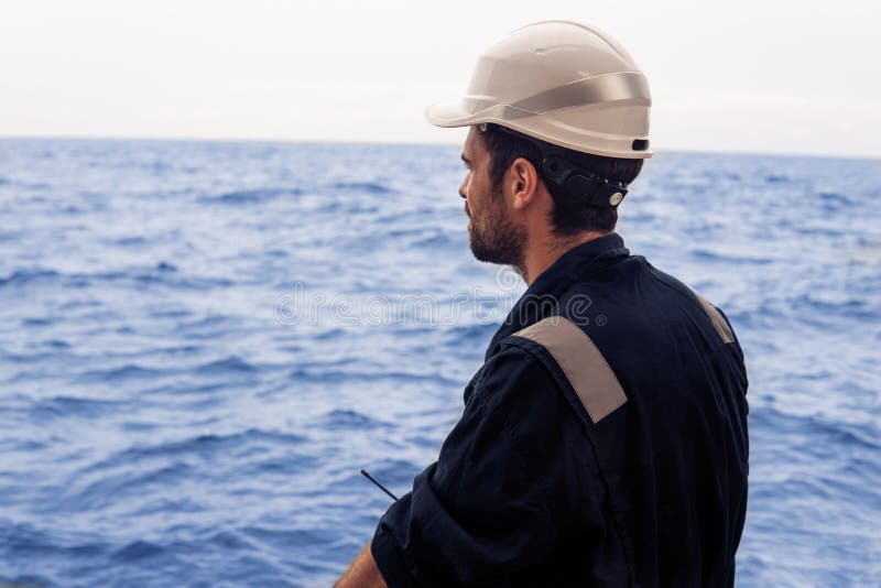 Marine Deck Officer or Chief Mate on Deck of Vessel or Ship Stock Image ...