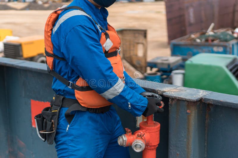 Marine Deck Officer or Chief Officer on Ship`s Deck Performing Work ...