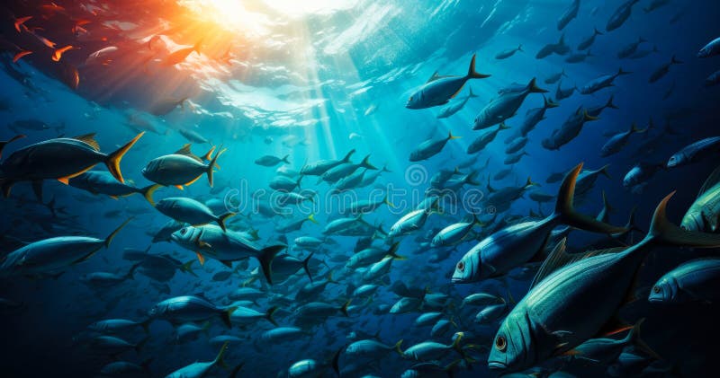 Marine Diversity School of Fish in the Ocean Stock Illustration ...