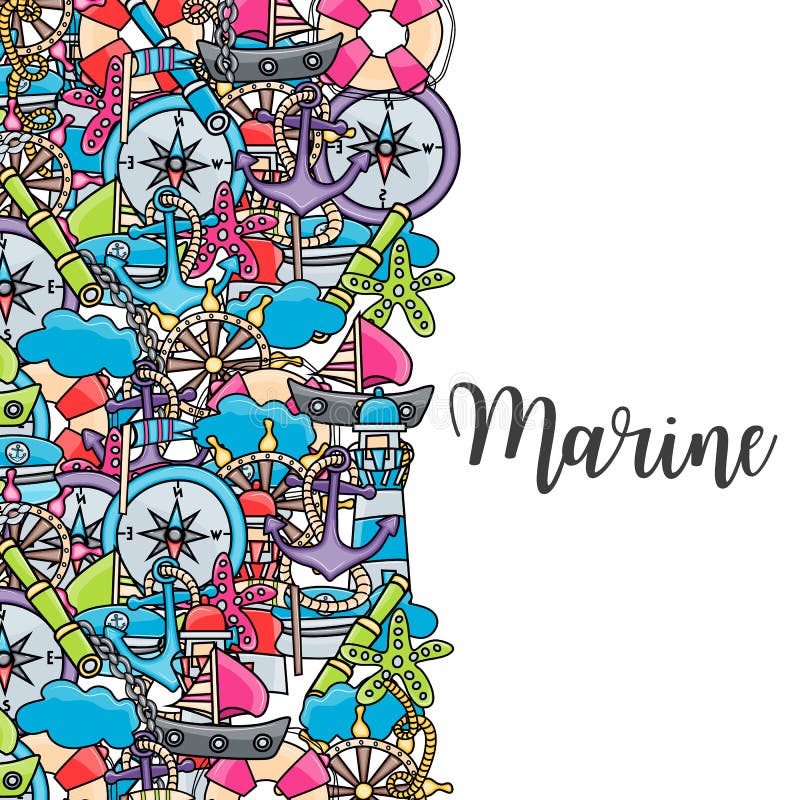 Marine Doodle Elements, Hand Drawn Style Background Stock Vector ...