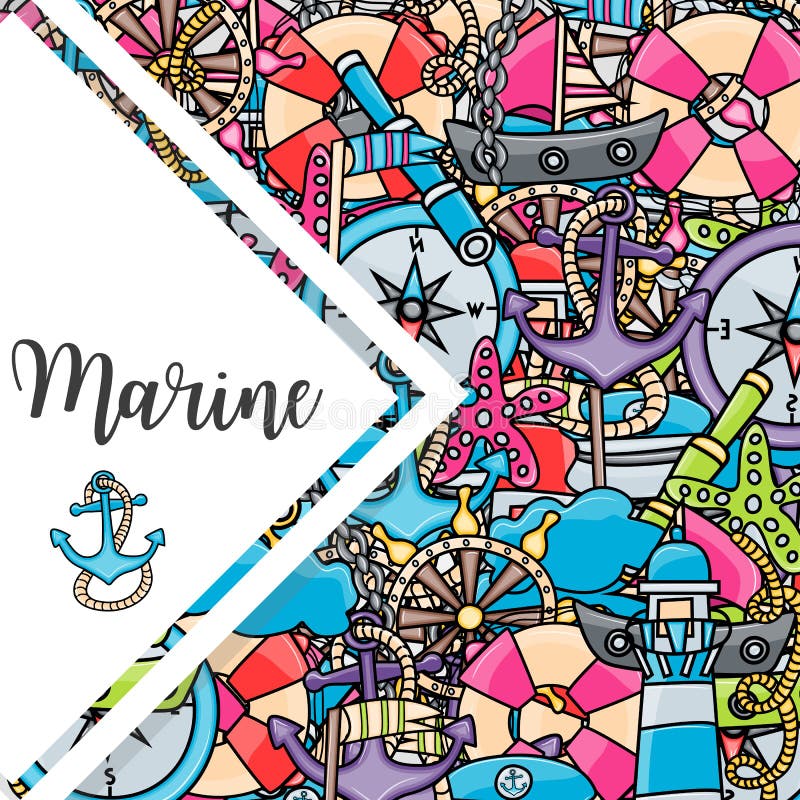 Marine Doodle Elements, Hand Drawn Style Background Stock Vector ...