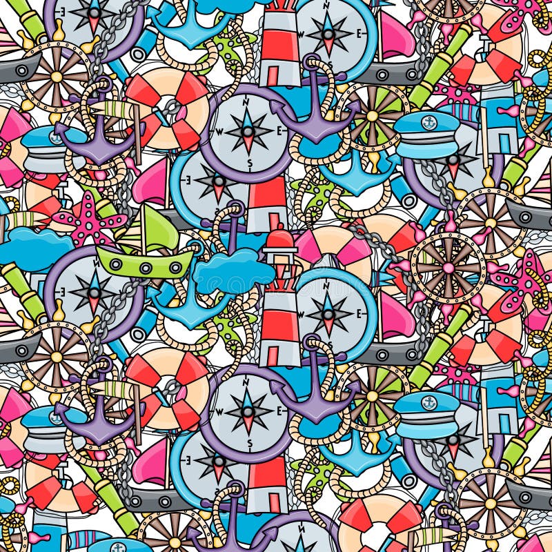 Marine Doodle Elements, Hand Drawn Style Background Stock Vector ...