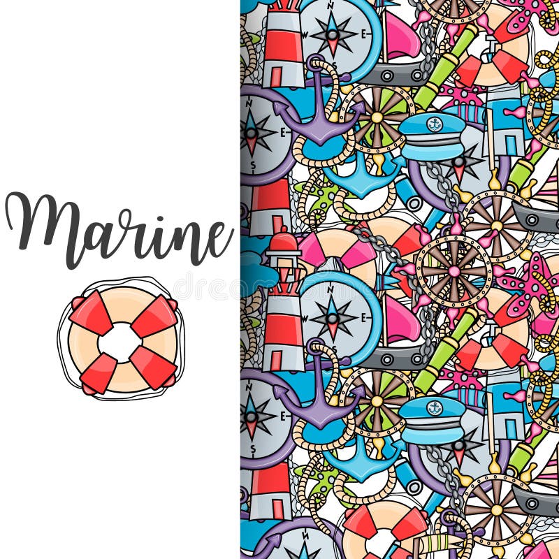 Marine Doodle Elements, Hand Drawn Style Background Stock Vector ...