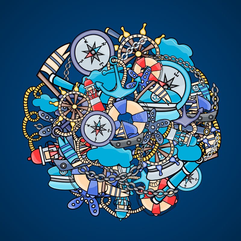 Marine Doodle Elements, Hand Drawn Style Background Stock Vector ...