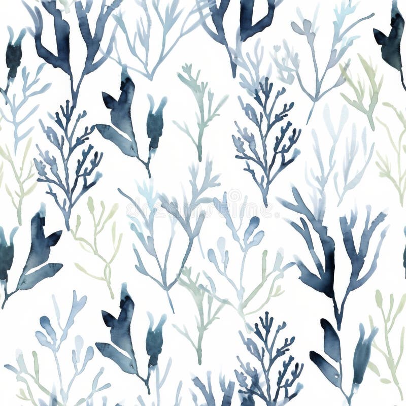 Marine Dreams: Seamless Marlin Blue Coral Watercolor Pattern Stock ...