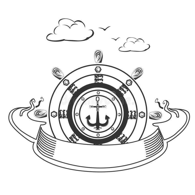 Marine emblem with ribbon stock vector. Illustration of banner - 95784506