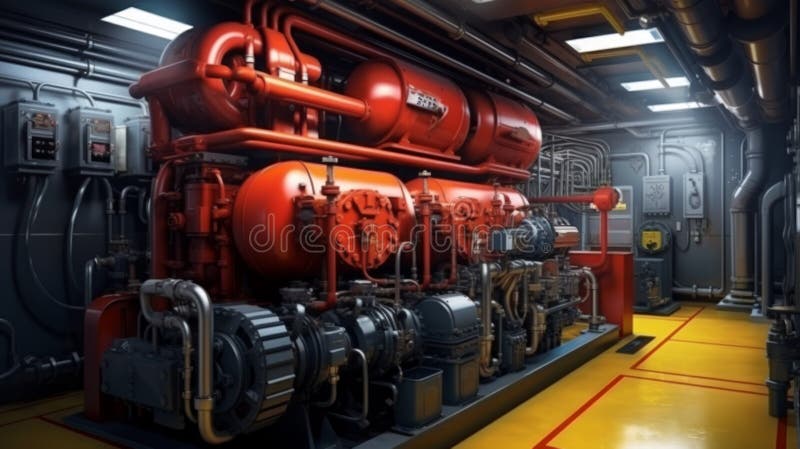 Marine Engine Diesel Generator in Engine Room Interior. Neural Network ...
