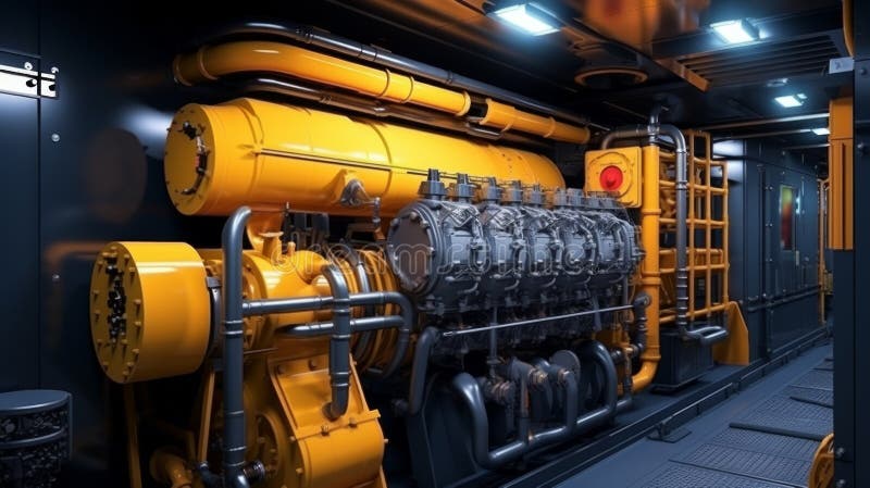 Marine Engine Diesel Generator in Engine Room Interior. Neural Network ...