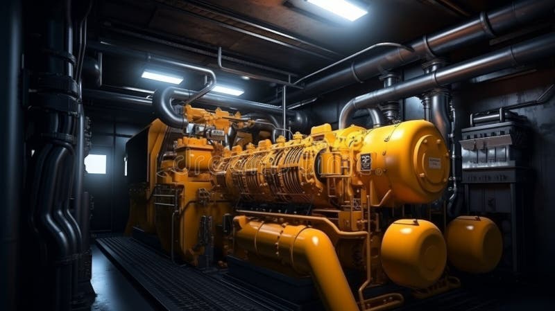 Marine Engine Diesel Generator in Engine Room Interior. Neural Network ...