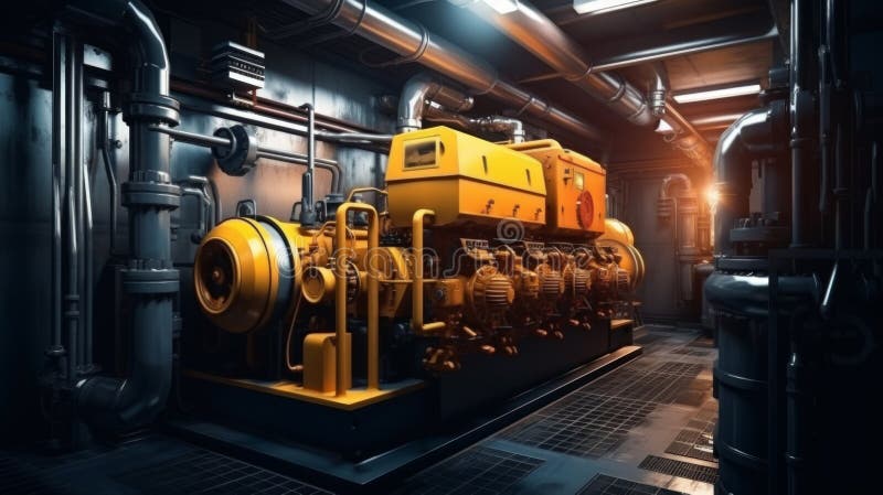 Marine Engine Diesel Generator in Engine Room Interior. Neural Network ...