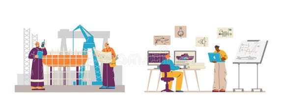 Marine Engineer Creating Machinery Construction on Computer ...