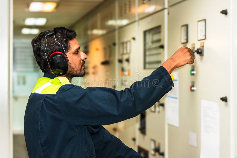 Marine Engineer during His daily Routine Work in Engine Room. Stock ...