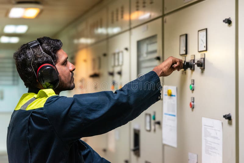Marine Engineer during His daily Routine Work in Engine Room. Stock ...