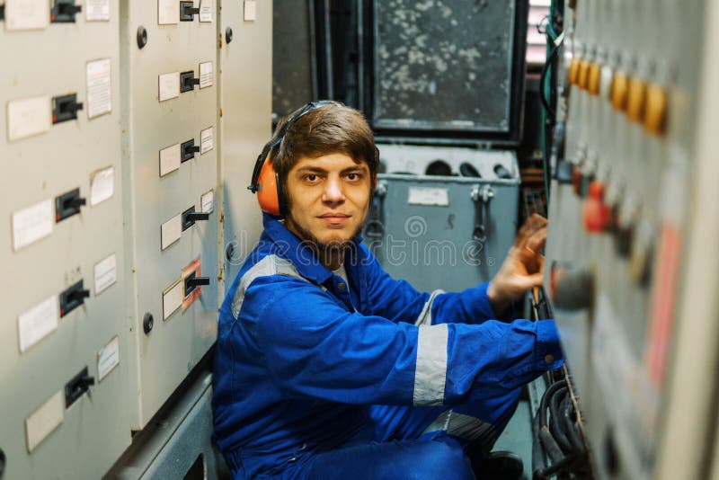 Marine Engineer Inspecting Ship`s Engine or Generators Stock Image ...