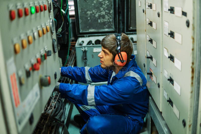 Marine Engineer Inspecting Ship`s Engine or Generators Stock Image ...