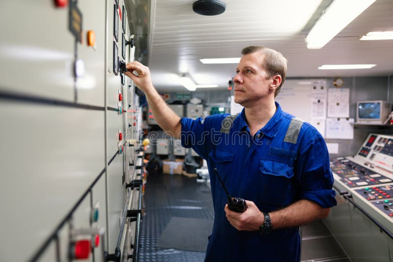 Marine Engineer Officer Controlling Vessel Enginesand Propulsion in ...