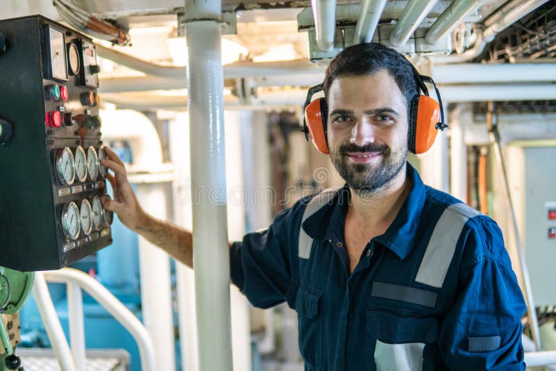 Marine Engineer Officer Working in Engine Room Stock Photo - Image of ...